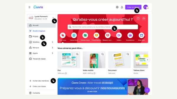 Page d'accueil Canva