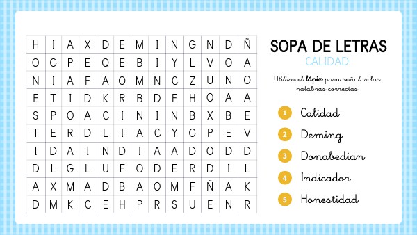 SOPA DE LETRAS CALIDAD | Genially