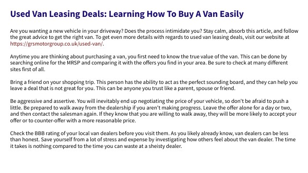 Used Van Leasing Deals