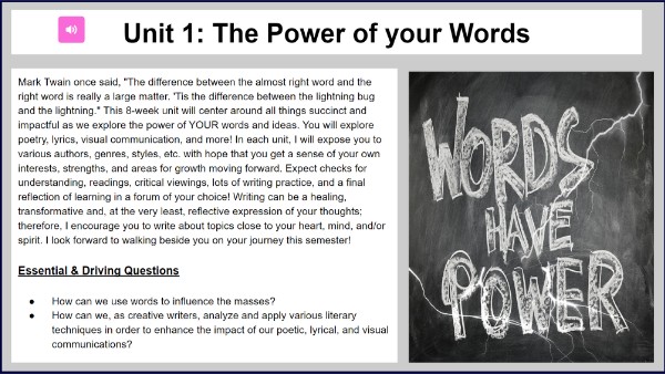 Unit 1: The Power of your Words Overview