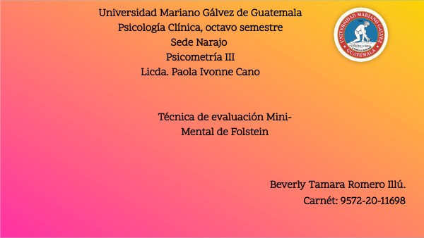 Test Mini Mental de Folstein | Genially