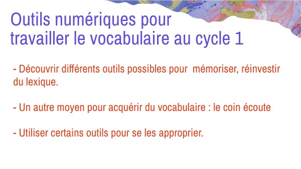 Présentation outils numériques autour du vocabulaire | Genially