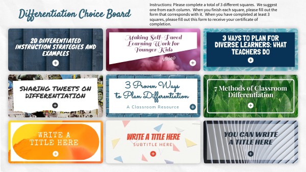 Differentiation CHOICE BOARD