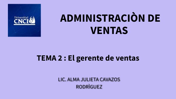 ADMINISTRACIÒN DE VENTAS TEMA 2