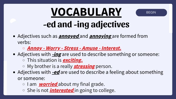 VOCABULARY: -ED AND -ING ADJECTIVES | Genially