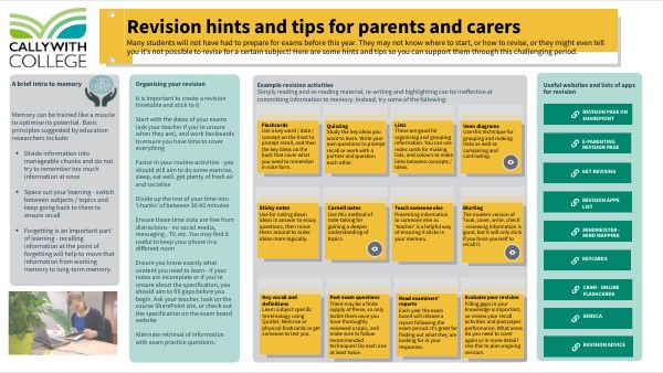 Revision tips for parents and carers
