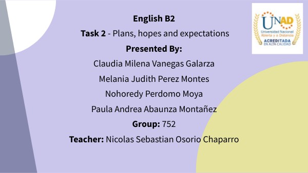 Task 2 - Plans, hopes and expectations | Genially