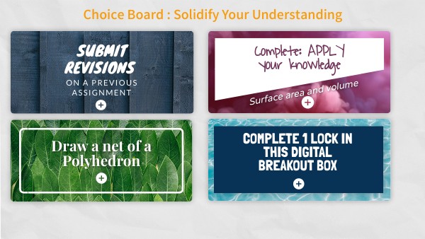 CHOICE BOARD: Solidify your Understanding