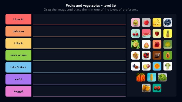 Fruits and vegetables-like-dislike | Genially