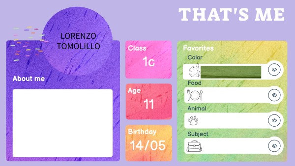 Scheda "questo sono io"