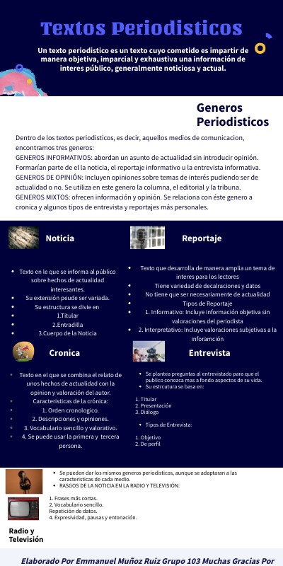 INFOGRAFIA SOBRE TIPO DE TEXTOS PERIODISTICOS | Genially