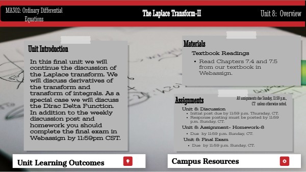 MA302 Unit 8 Overview