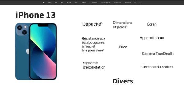 Fiche Produit iPhone 13
