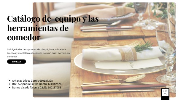 Catalogó Servicio de Alimentos y Bebidas UVM | Genially