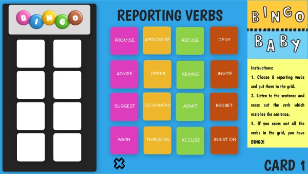 BINGO REPORTING VERBS | Genially