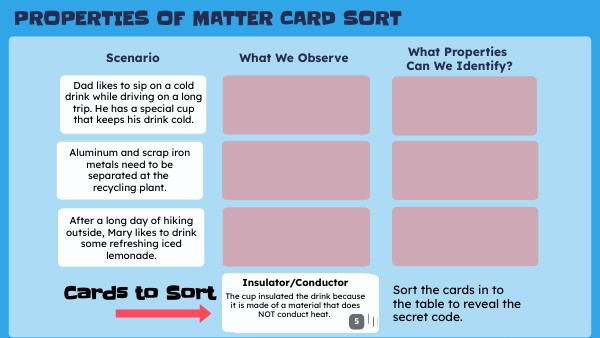 Properties of Matter Card Sort | Genially
