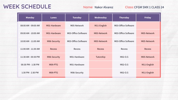 WEEK SCHEDUL
