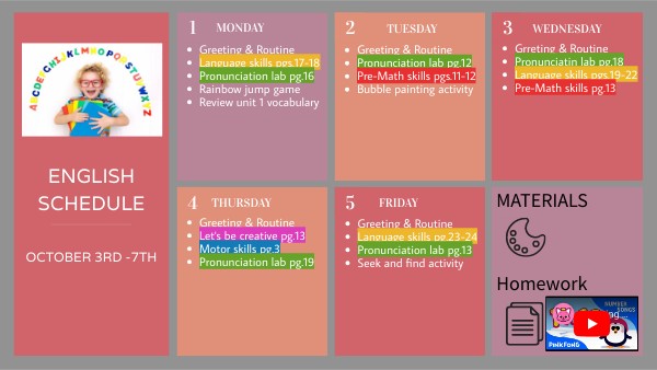 SCHEDULE/CRONOGRMA-WEEK 6.2A-B | Genially