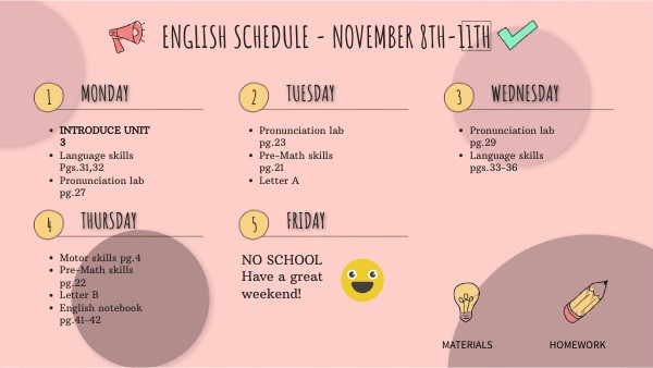 Schedule/Cronograma week 7 - 2A-B | Genially