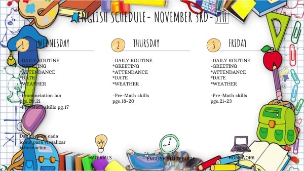 Schedule/Cronograma week 6 - 1A | Genially