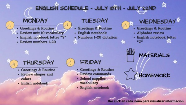 Schedule/Cronograma WWEK 39 2A-B | Genially