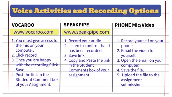 Voice Activities and Recording Options | Genially