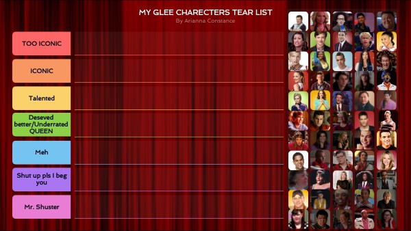Glee Charectes Tear List | Genially