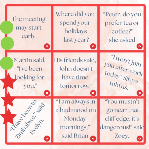 reported speech tic-tac-toe | Genially