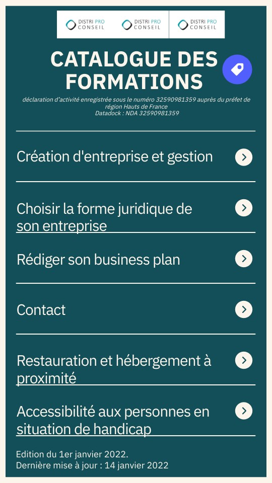 CATALOGUE FORMATIONS DISTRI PRO CONSEIL