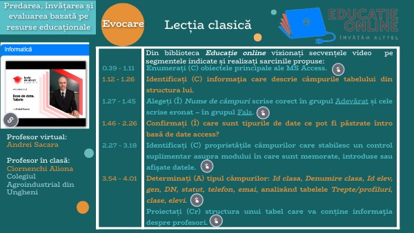 Predarea, învățarea și evaluarea bazată pe resurse educaționale