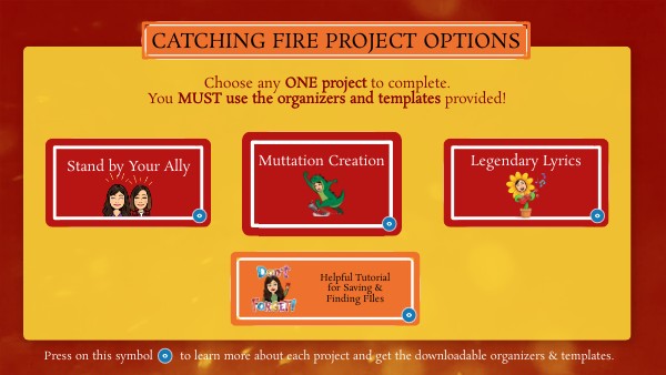 Catching Fire Project Options | Genially