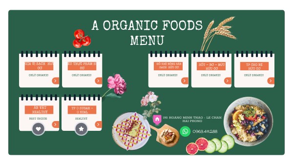 A ORGANIC FOODS MENU