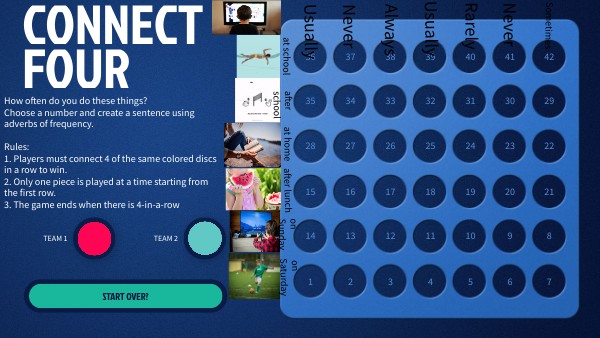 CONNECT FOUR GAME - adverbs of frequency | Genially