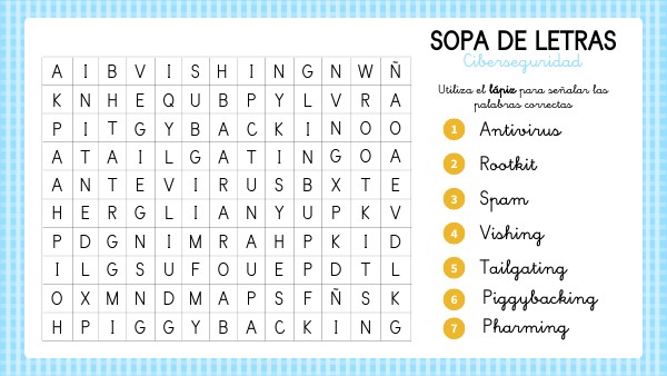 SOPA DE LETRAS CIBERSEGURIDAD | Genially