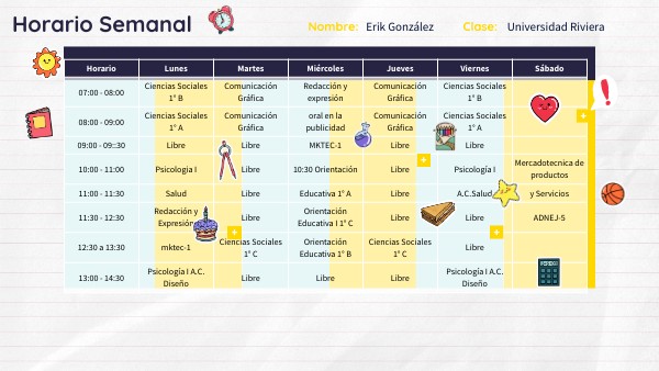 Horario sem - cuatri Ago to dic | Genially