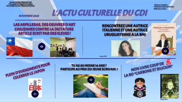 L'Actu culturelle du CDI de la CSI - novembre 2023 | Genially