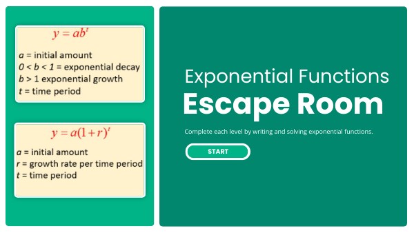 Writing Equations of Exponential Functions Escape Room | Genially