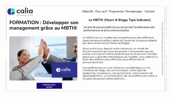 Fiche Programme Calia MBTI | Genially