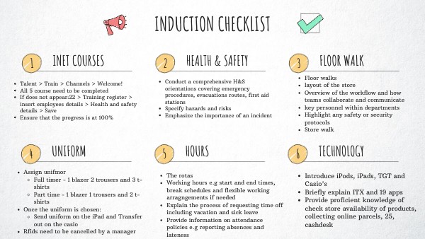induction checklist