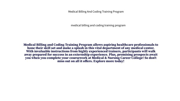 Medical Billing And Coding Training Program