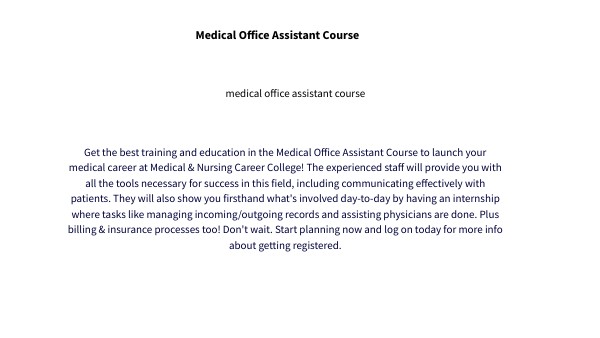 Medical Office Assistant Course 1258