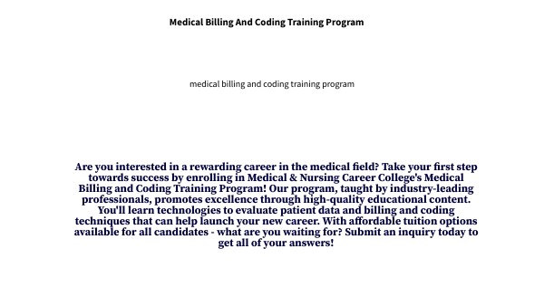 Medical Billing And Coding Training Program