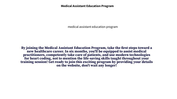 Medical Assistant Education Program