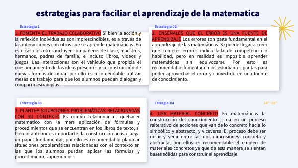 Estrategias para facilitar el aprendizaje de la matematica