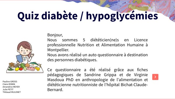 Auto questionnaire diabète | Genially