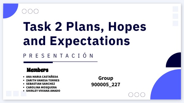 Task 2 Plans, Hopes and Expectations