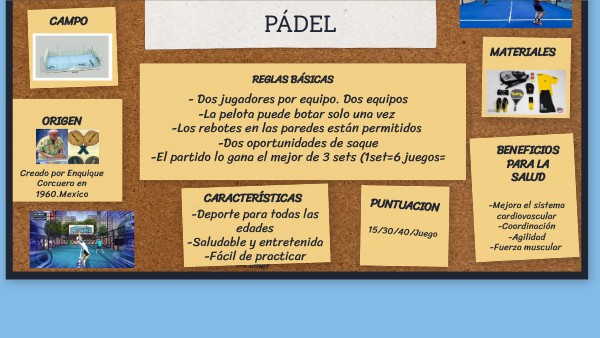 TABLERO DE CORCHO PADEL | Genially