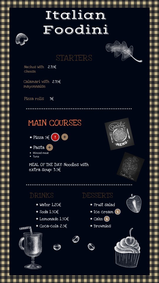 Italianini pizza menu