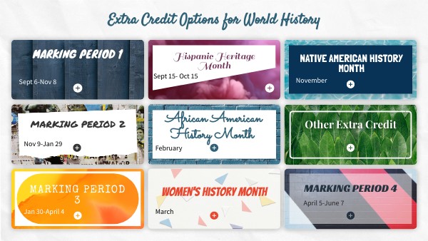 World History Extra Credit Board