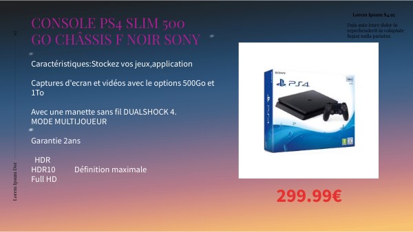 Fiche produit PS4